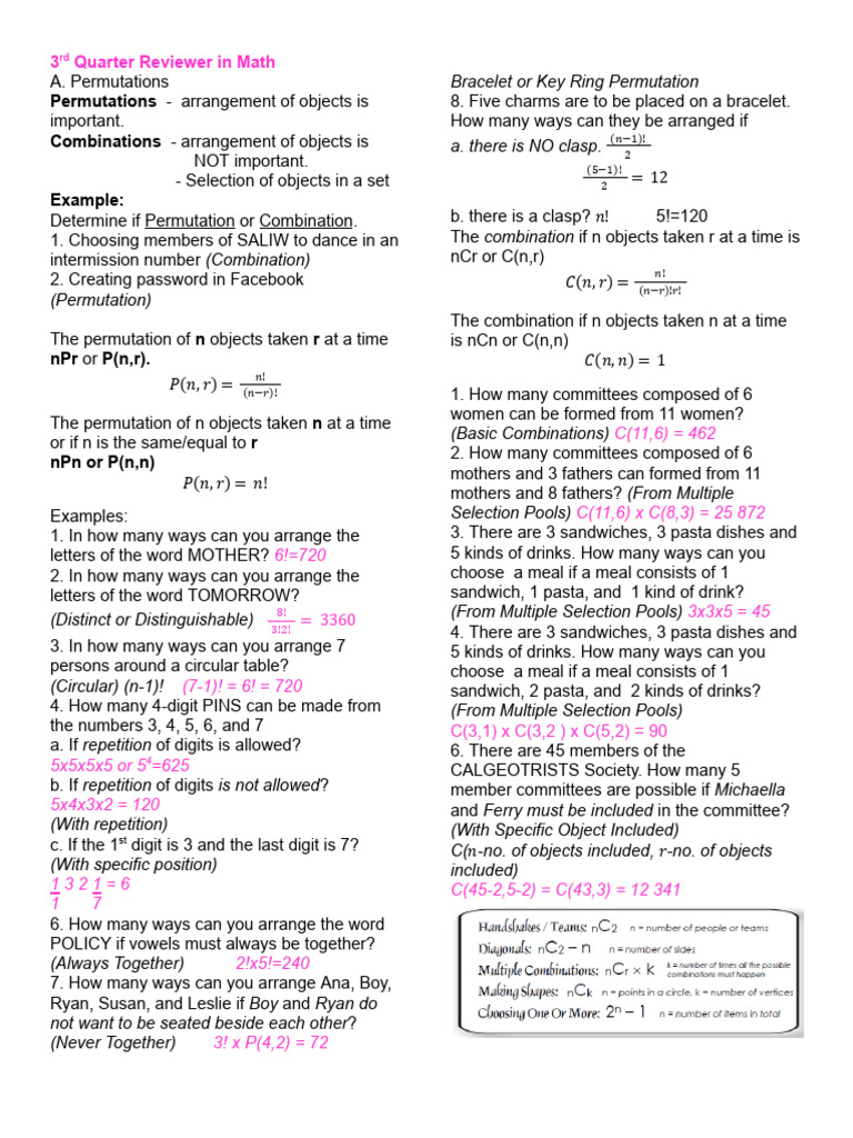 Math Permutations and Combinations Guide | PDF | Probability | Odds