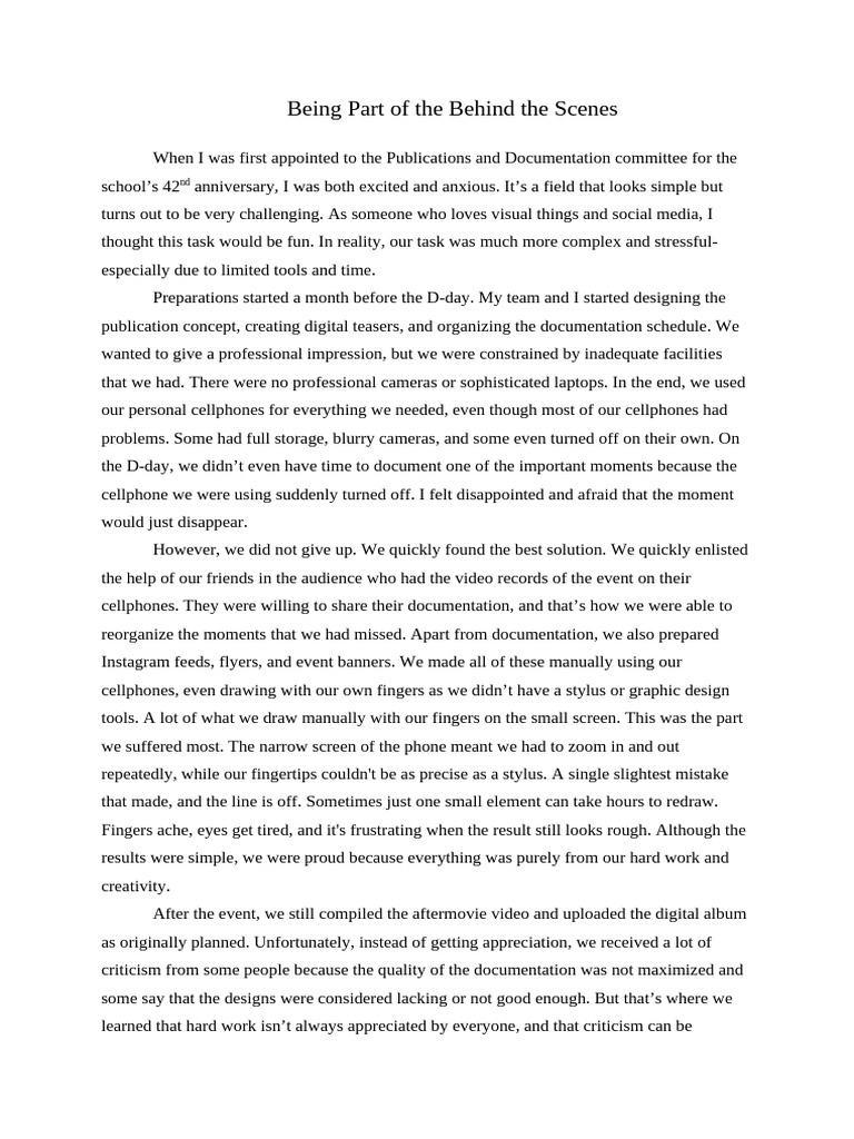 Being Part of The Behind The Scenes Alok Hamil | PDF