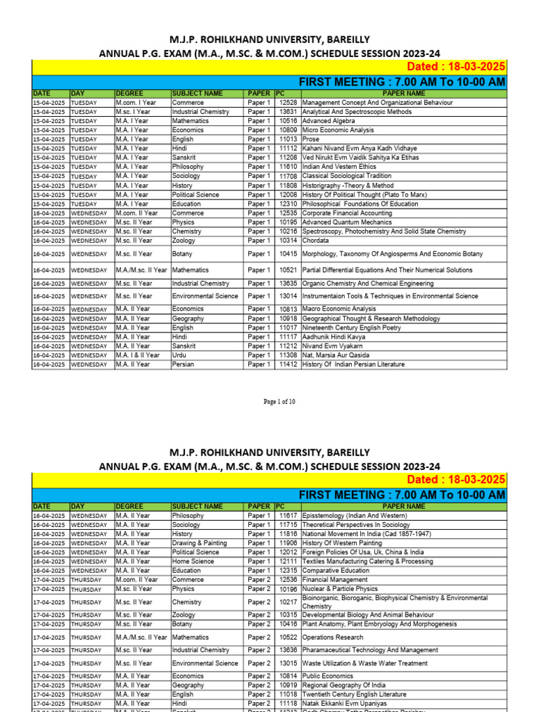 PG Yearly Exam 18032025 | PDF | Mathematics | Science