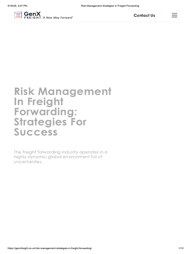 Risk Management in Freight Forwarding | PDF | Risk Management | Cargo