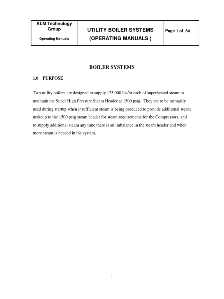 Utility Boiler Systems Operating Manual | PDF | Boiler | Pump