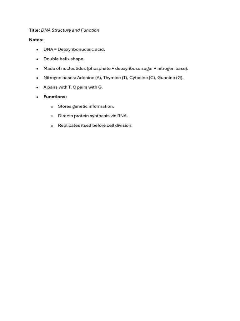 DNA Structure and Function | PDF