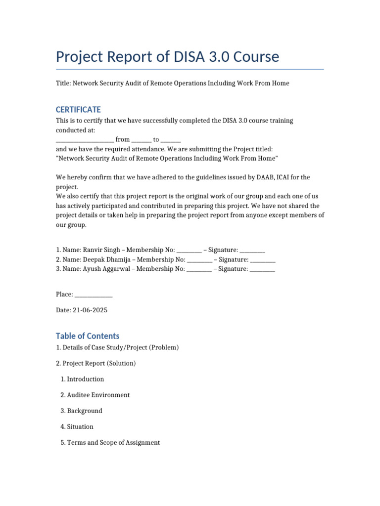 DISA 3.0 Project Report Remote Operations | PDF | Virtual Private ...