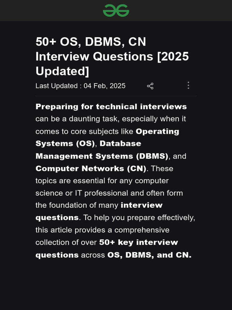 50+ OS, DBMS, CN Interview Questions (160 | PDF | Internet Protocol Suite | Computer Network