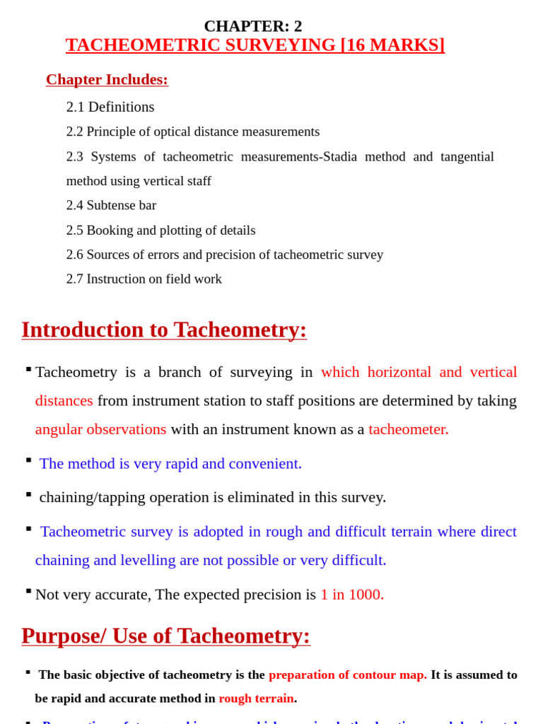 Tacheometric Surveying Methods Explained | PDF | Surveying | Optics