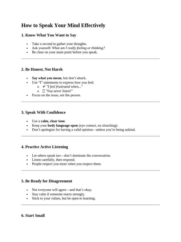 How To Speak Your Mind Effectively | PDF