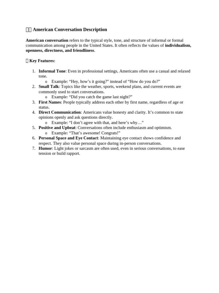 American Conversation Description | PDF