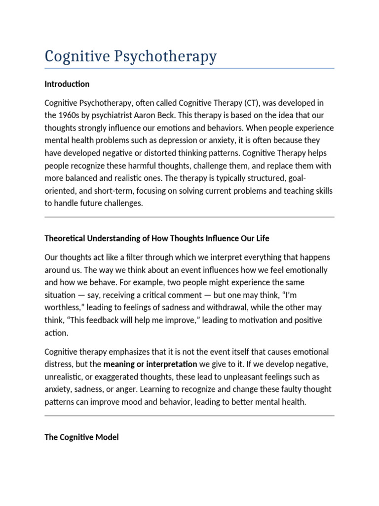 Understanding Cognitive Psychotherapy | PDF | Cognitive Therapy | Thought