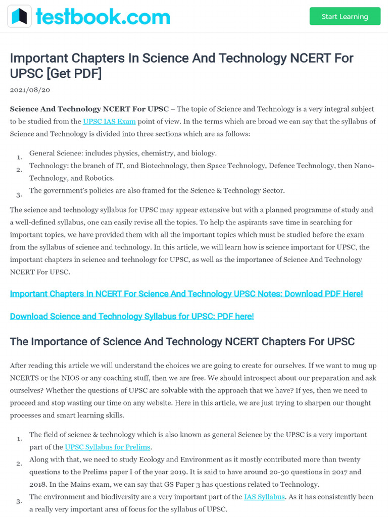 Important Chapters in Ncerts Science Technology For Upsc 40c6a9e6 | PDF