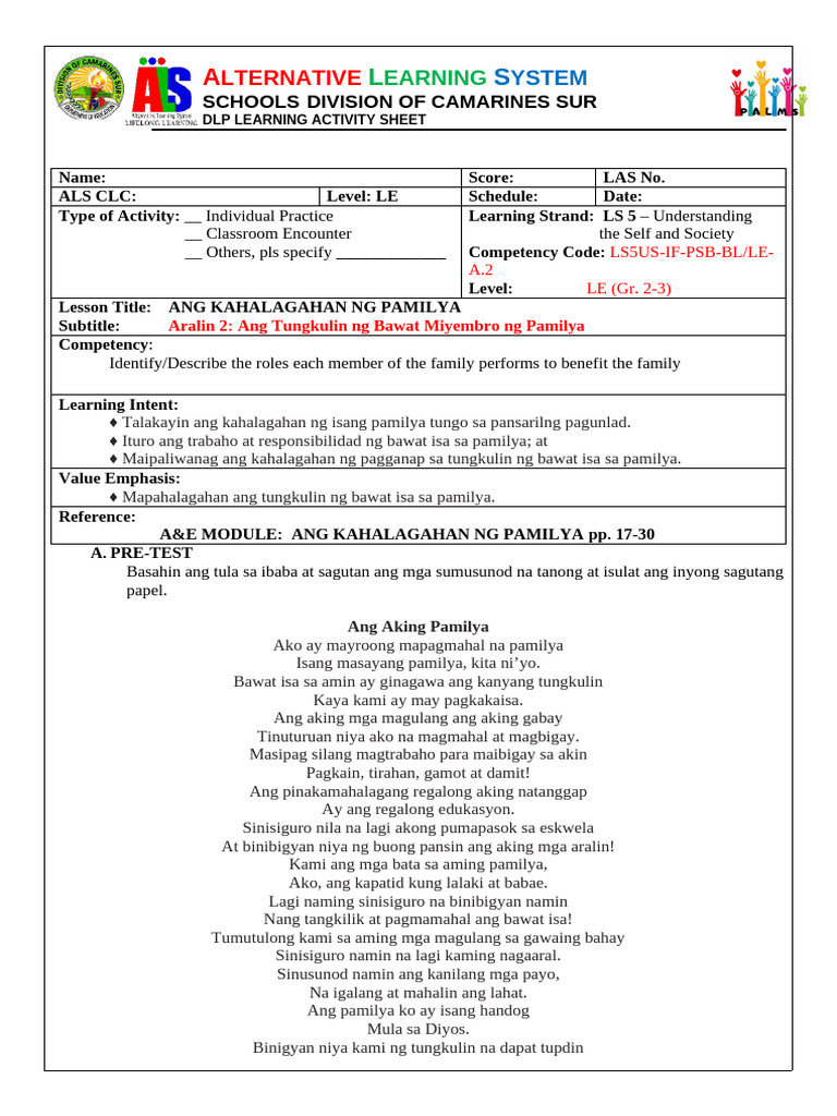 LAS LS5 Ang Tungkulin NG Bawat Miyembro NG Pamilya | PDF