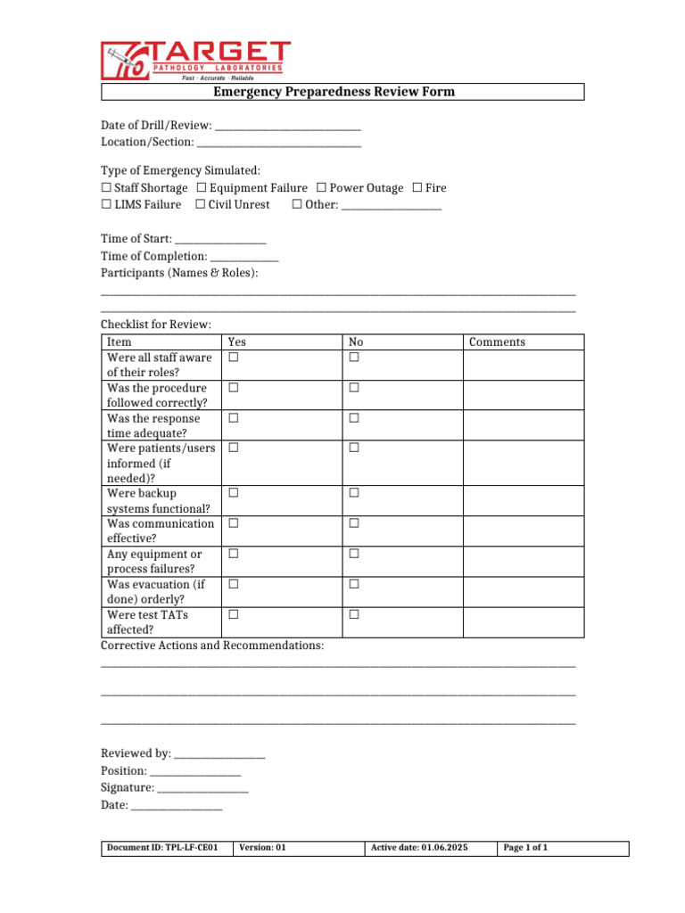 Emergency Preparedness Review Form TPL-LF-CE01 | PDF