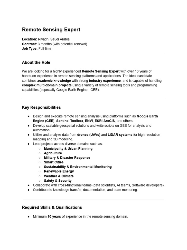 Remote Sensing Expert Job Description | PDF