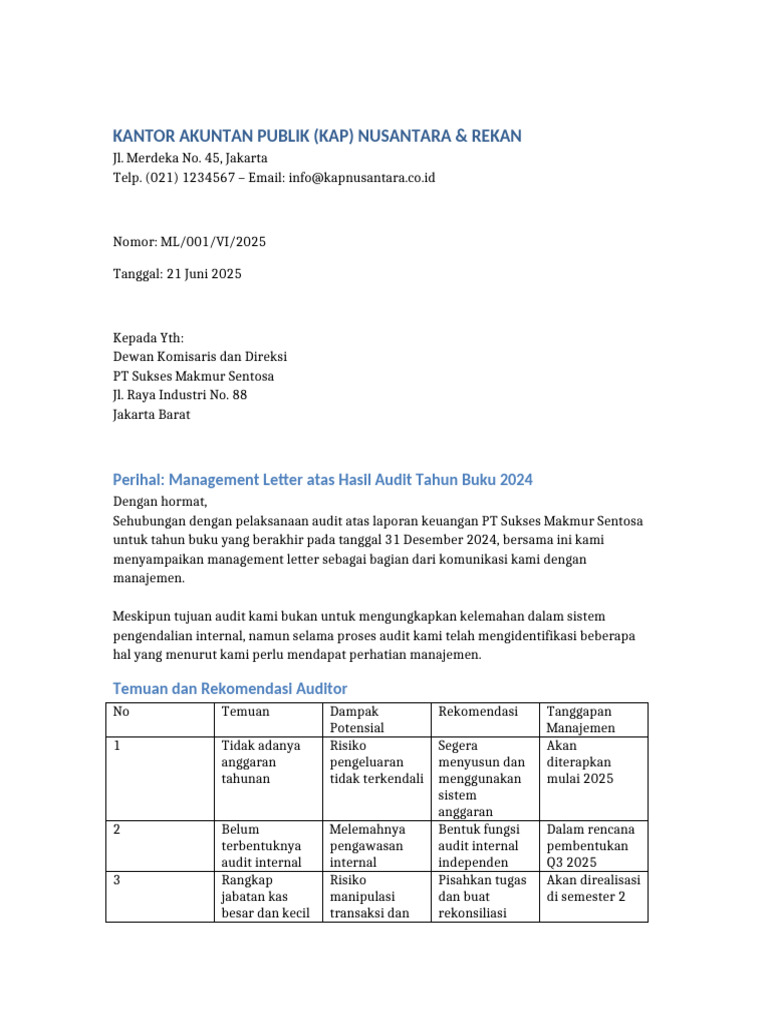 Management Letter KAP Nusantara 2025 | PDF