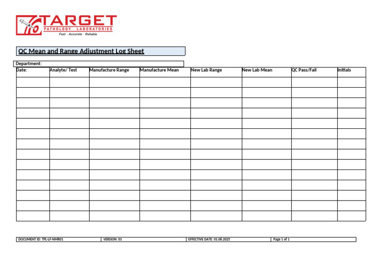 QC Mean and Range Adjustment Log Sheet | PDF
