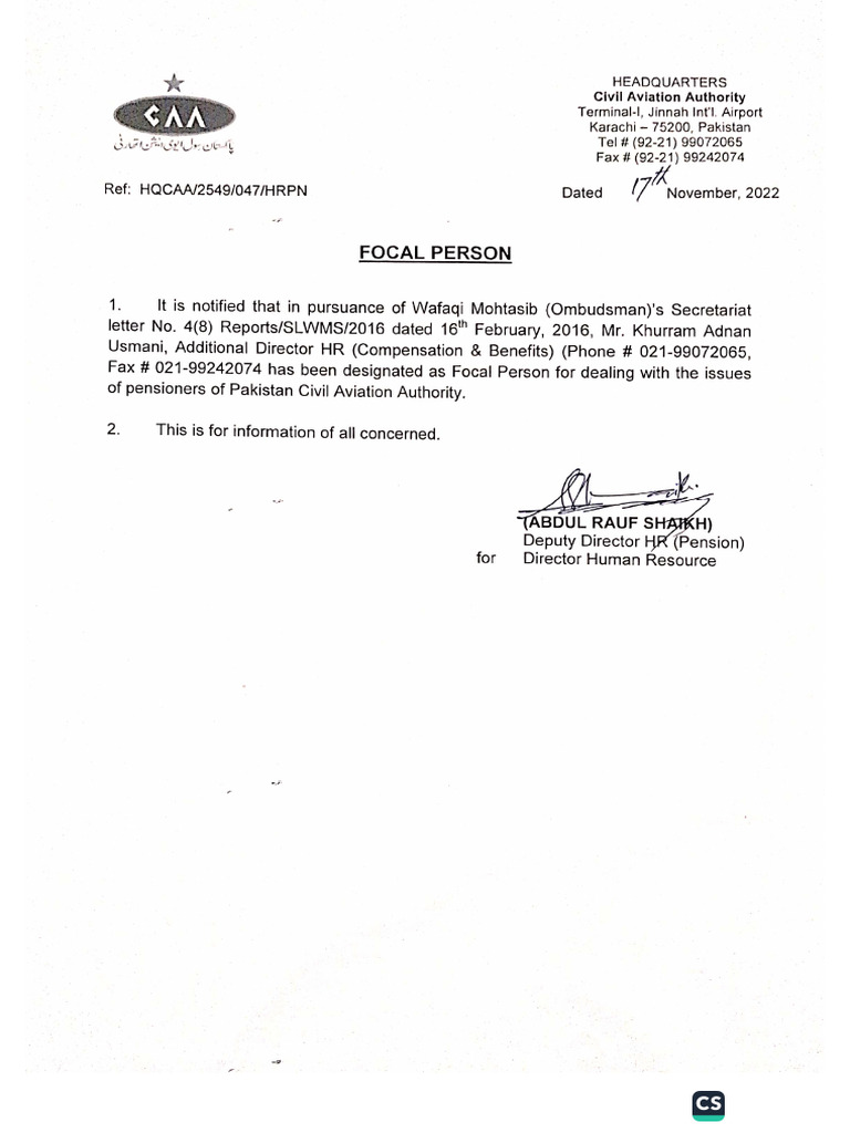 Appointment of Focal Person | PDF