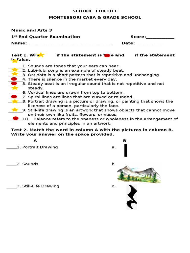 Montessori Music and Arts Exam Guide | PDF | Still Life | Visual Arts