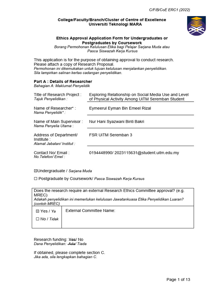 Eymeerul C.f.b.coe Erc 1 Application Form v220705 | PDF | Sedentary ...
