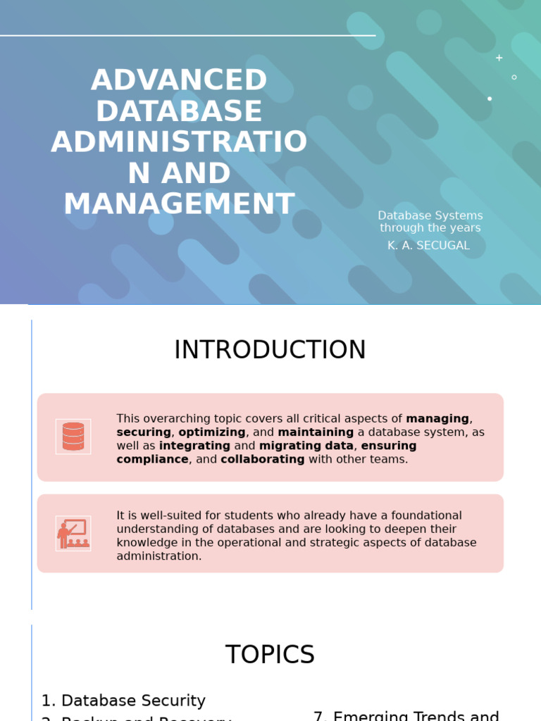 Lecture 8 Advanced Database Administration and Management | PDF | Key (Cryptography ...