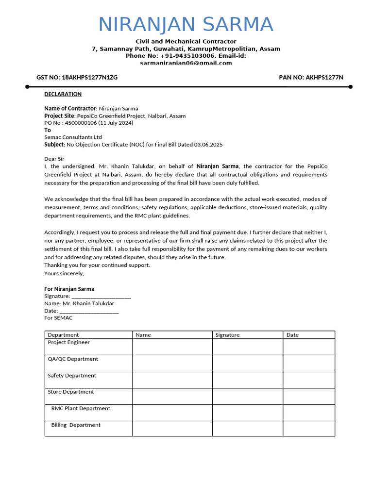 Niranjan Sarma: GST NO: 18AKHPS1277N1ZG Pan No: Akhps1277N | PDF