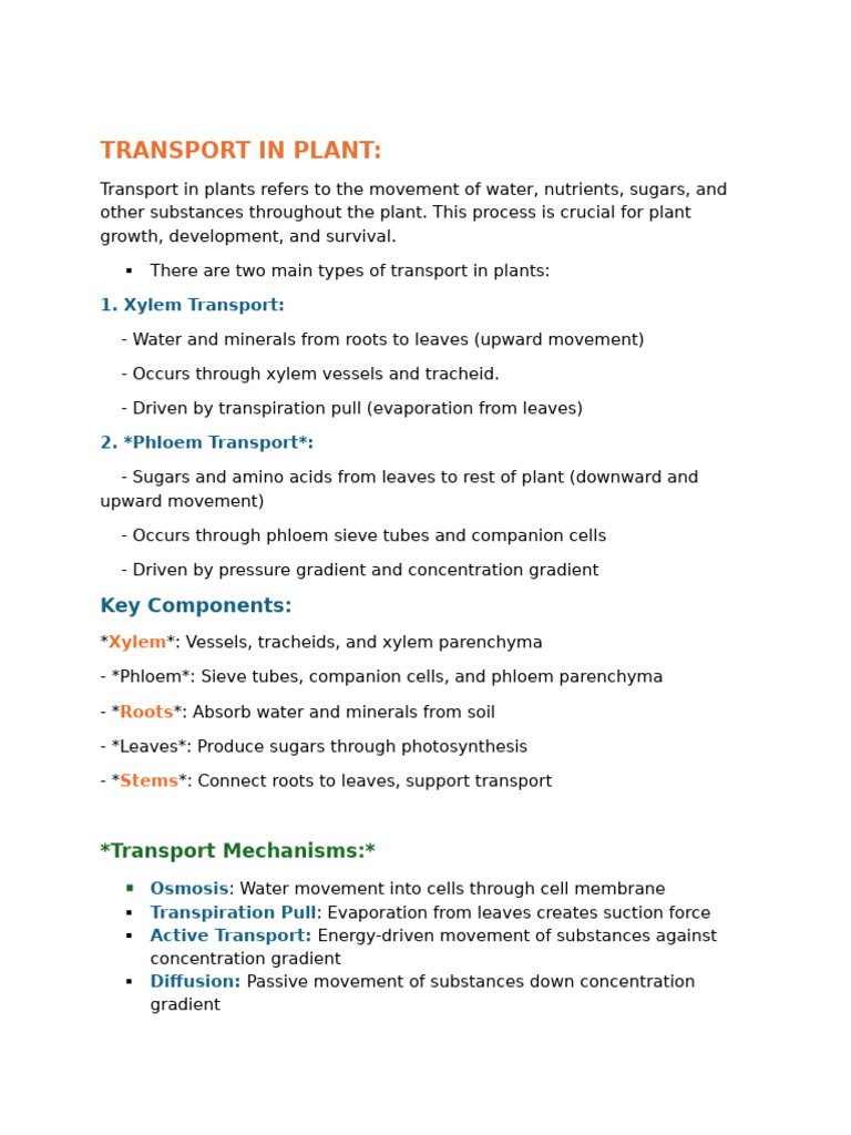 Phloem and Xylem Transport in Plants | PDF | Biology | Histology