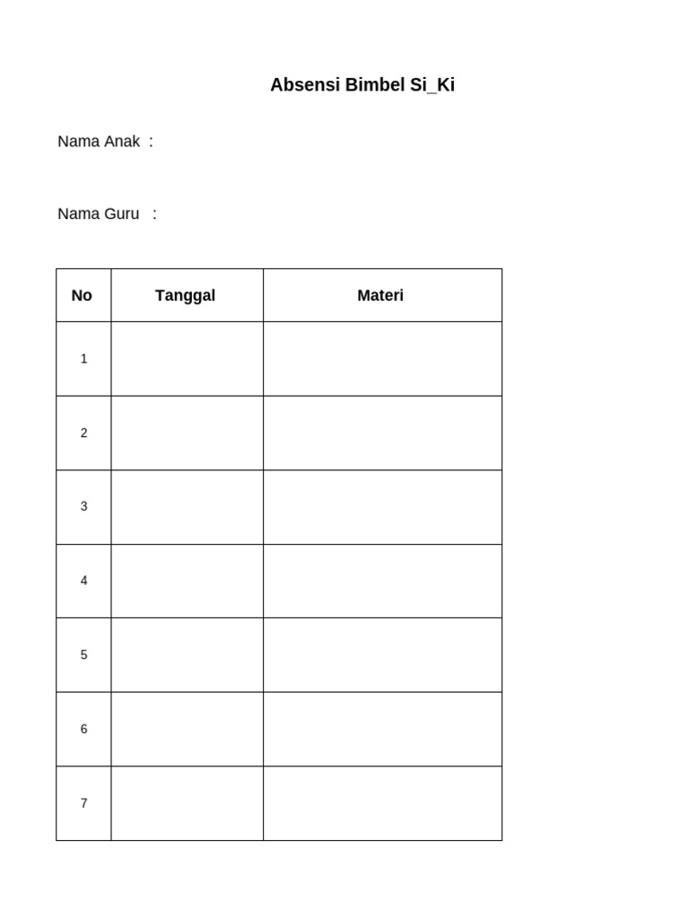 Absensi Bimbel Si - Ki | PDF