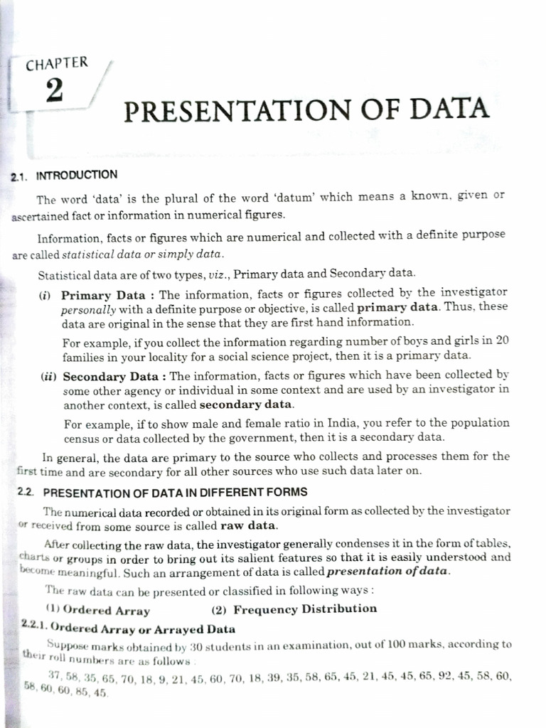 Math Chapter 2 Presentation of Data | PDF