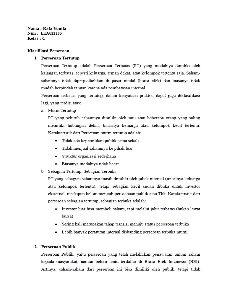 Tugas Hkm Perusahaan Dan Inves Rafa Yunifa (e1a022235) | PDF