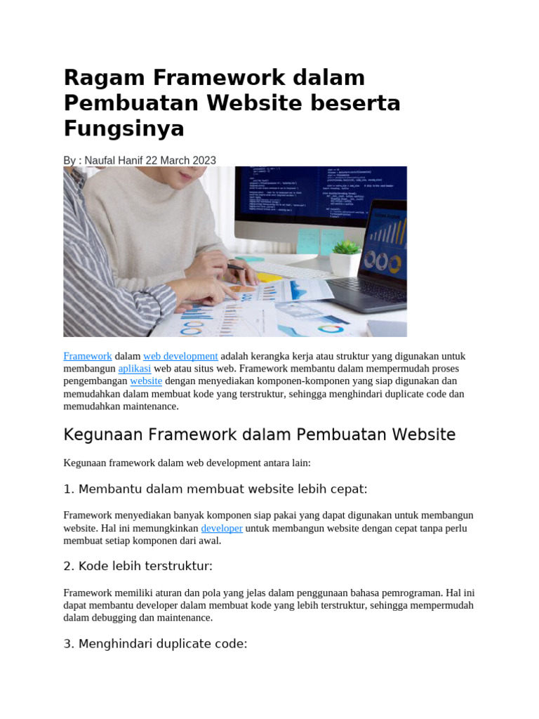 Ragam Framework Dalam Pembuatan Website Beserta Fungsinya | PDF