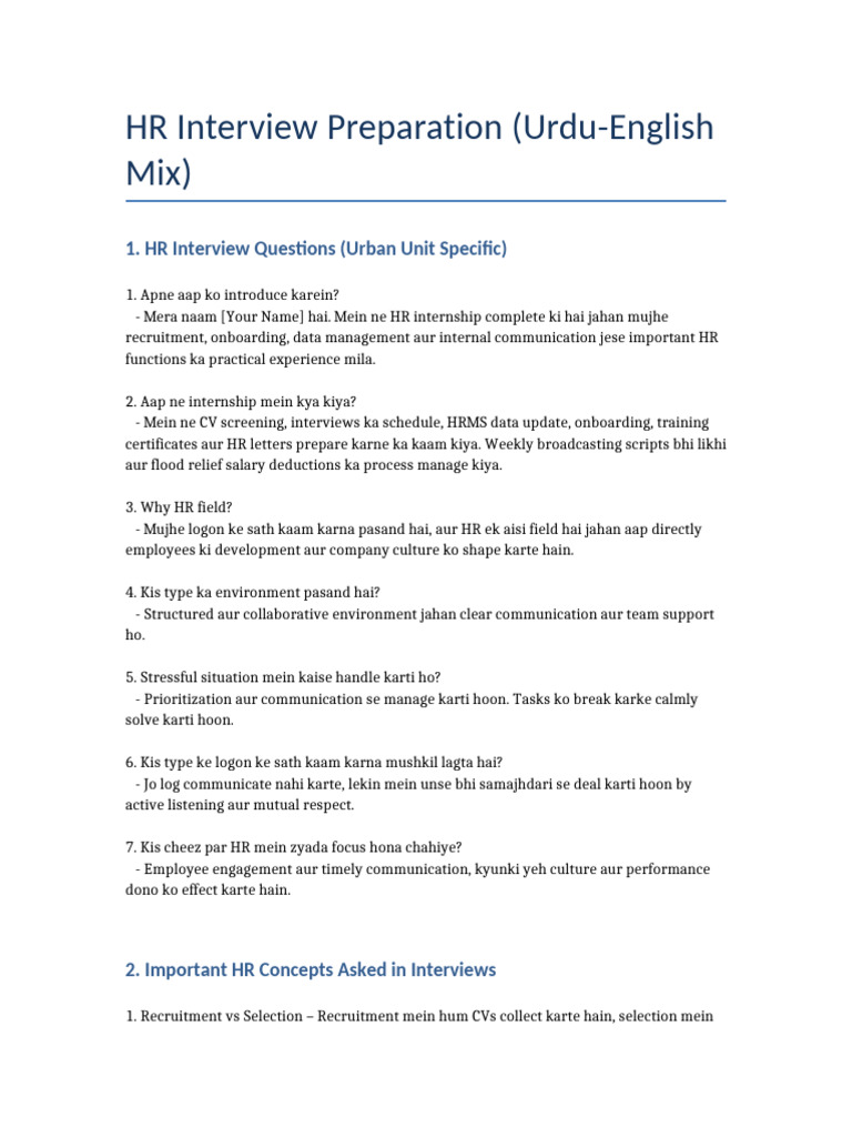 HR Interview Preparation Complete Urdu English | PDF | Payroll ...