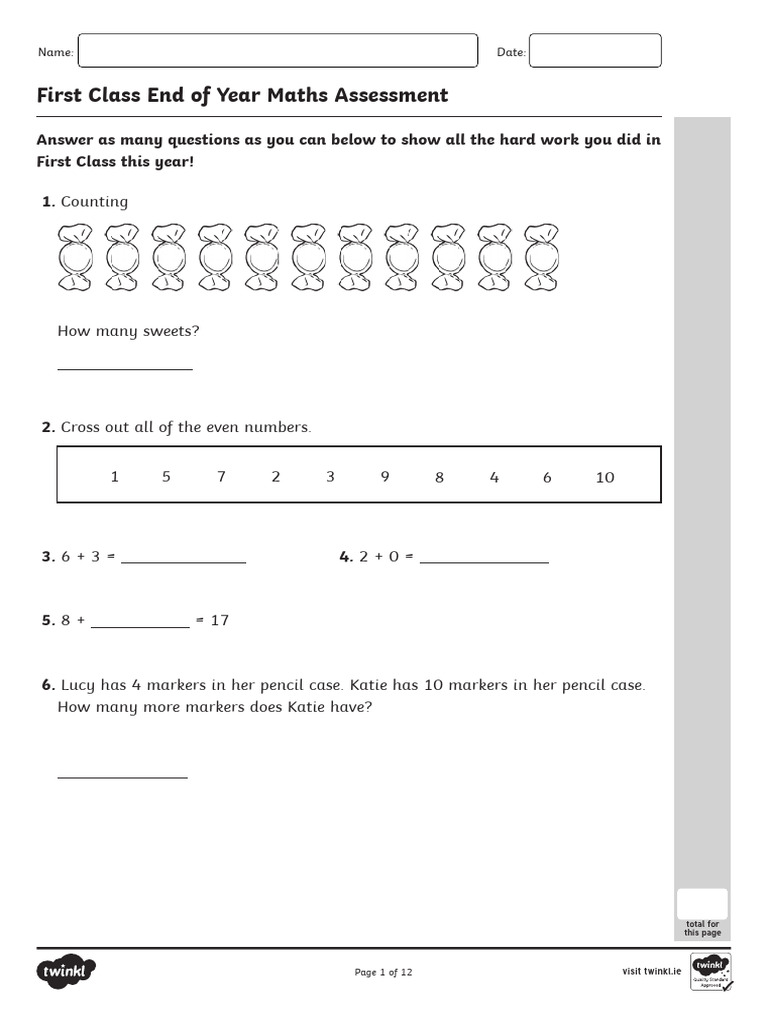 First Class End of Year Assessment | PDF
