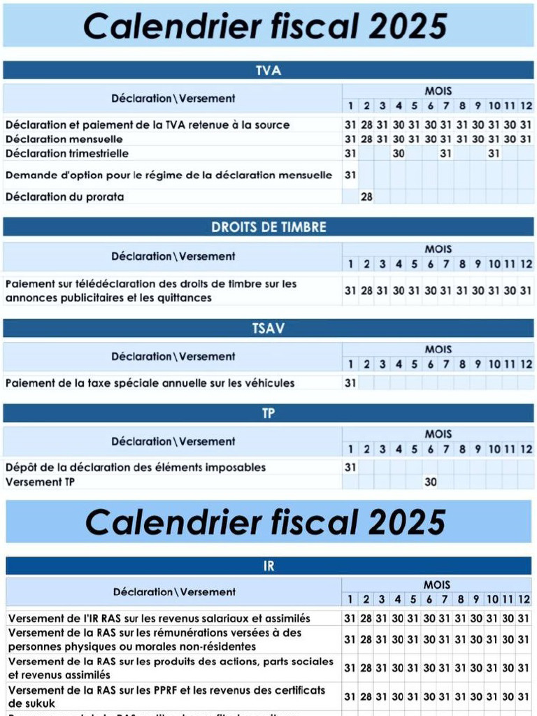 Calendrier Fiscal 2025 | PDF