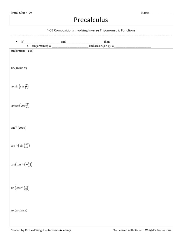 Precalculus 04-09 Compositions Involving Inverse Trigonometric ...