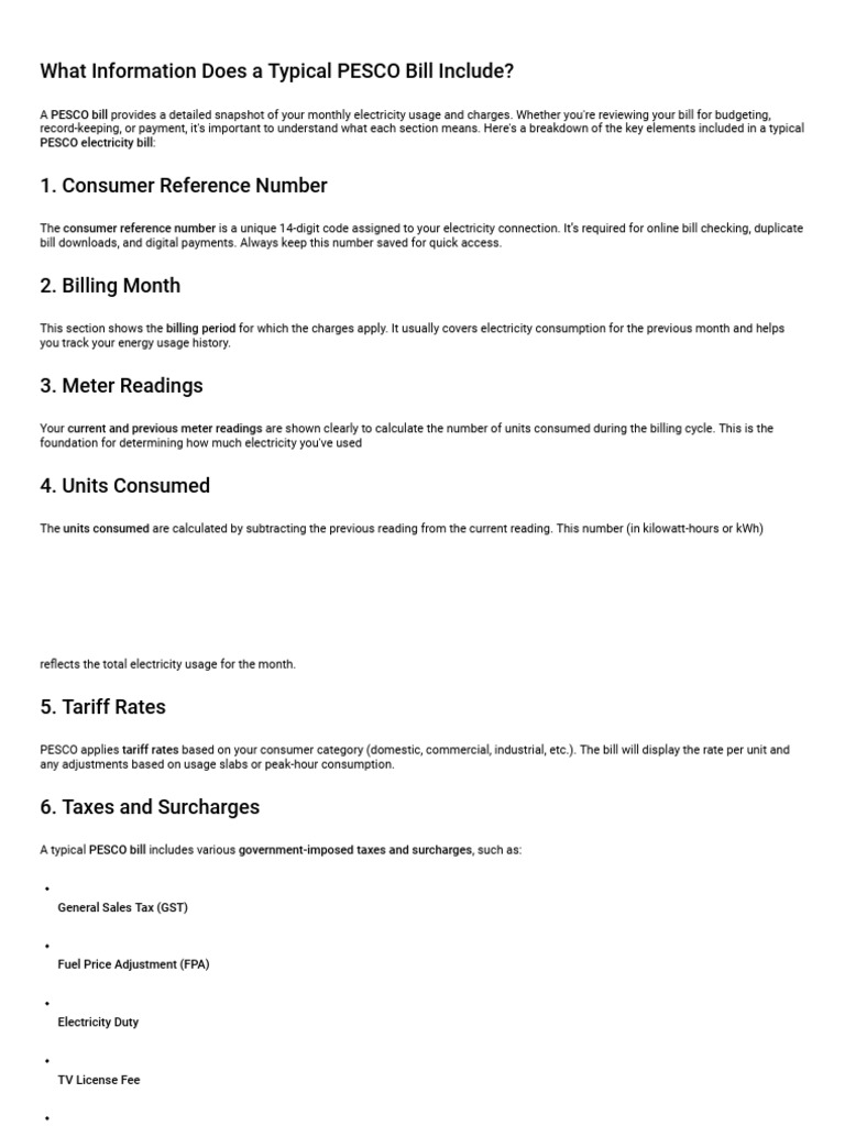 What Information Does A Typical PESCO Bill Include? | PDF