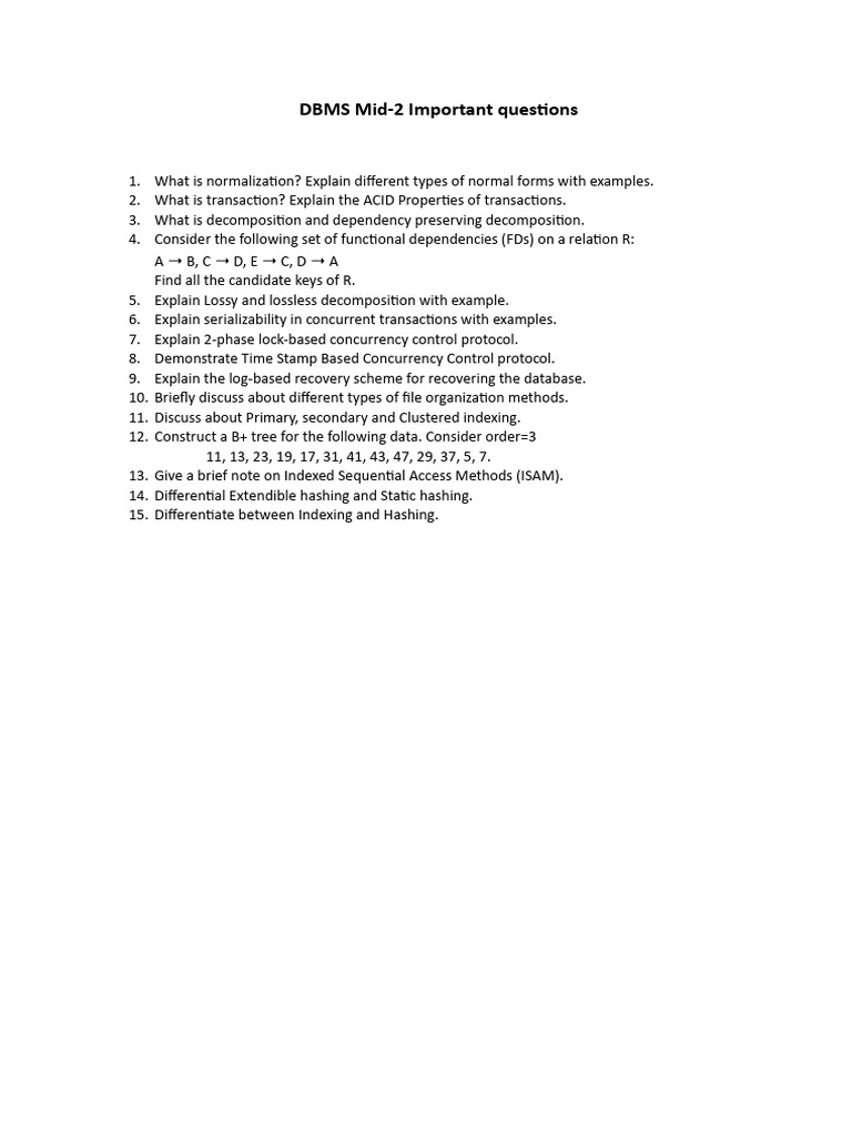 DBMS Mid-2 Important Questions | PDF