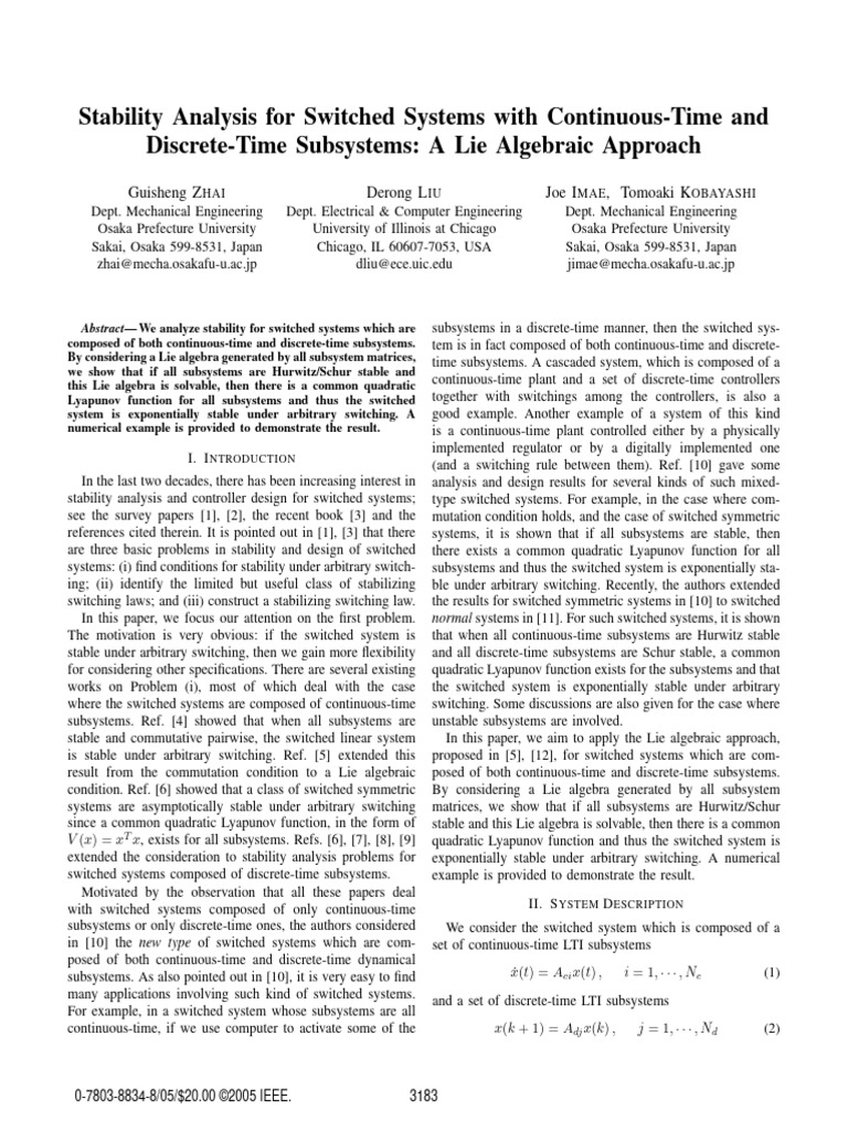 G. Zhai Stability Analysis For Switched Systems With Continuous-Time and Discrete-Time ...
