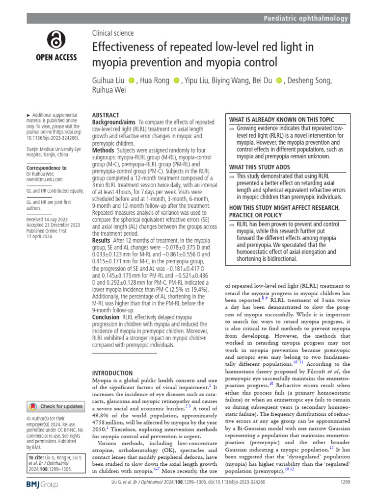 Red Light Therapy for Myopia Control | PDF | Myopia | Light