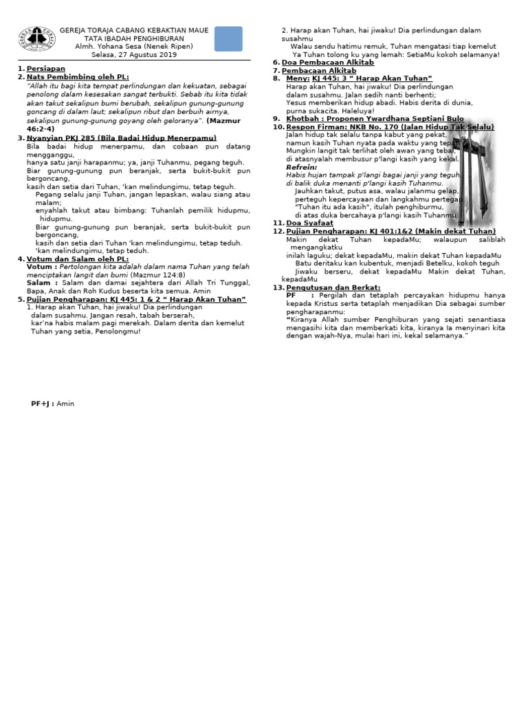 Liturgi Duka Maue (27 Agt 19) | PDF