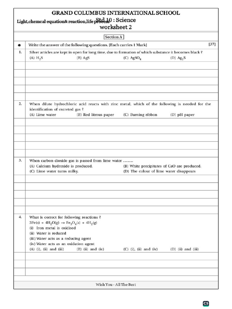 10th Sci Worksheet 2 | PDF