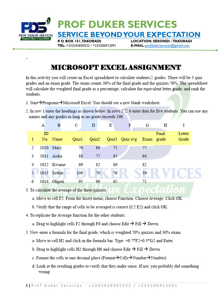 Microsoft Excel Assignment 1 | PDF | Spreadsheet | Microsoft Excel