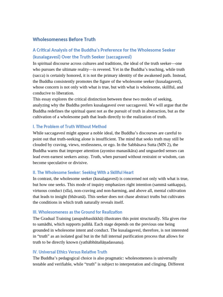 Wholesomeness Before Truth Essay | PDF | Truth | Buddhist Philosophy