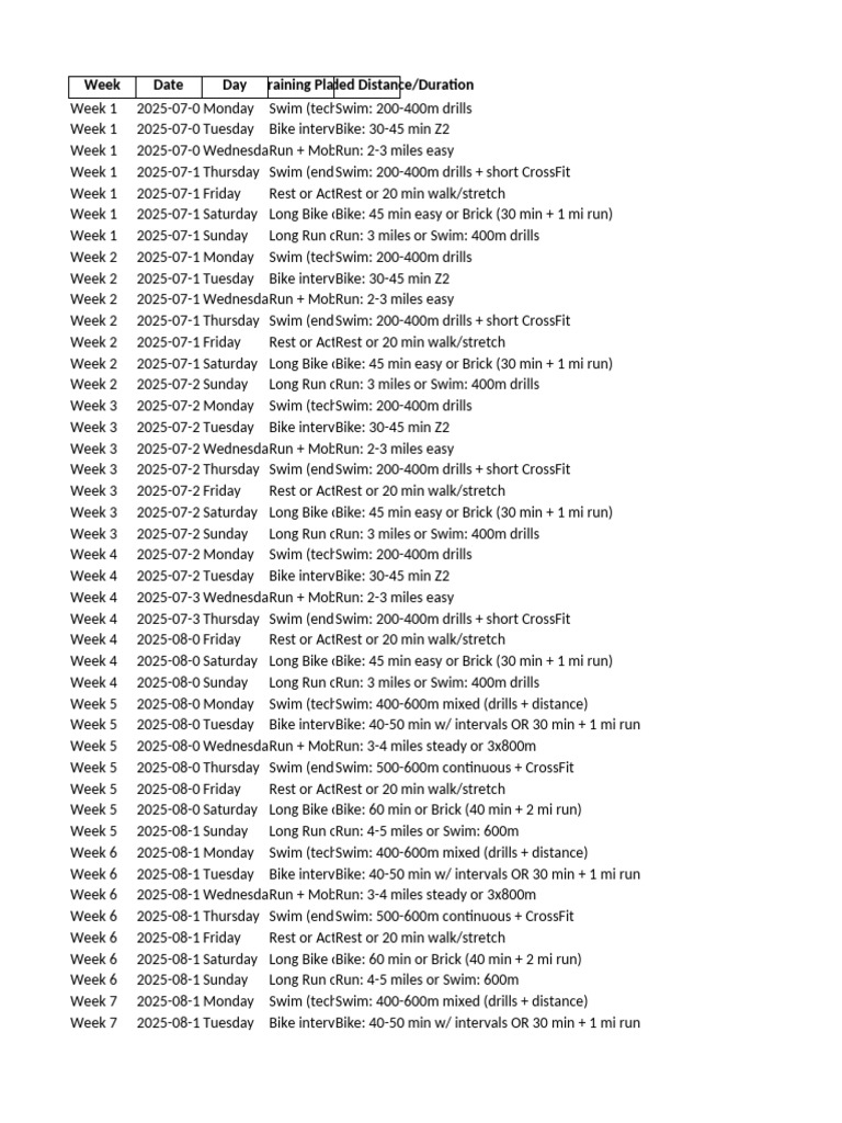 Sprint Triathlon Training Plan With Distances | PDF