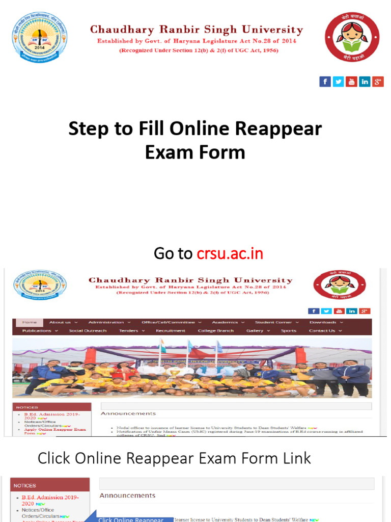 CRSU Online Reappear Exam Form Guide | PDF | Access Control ...