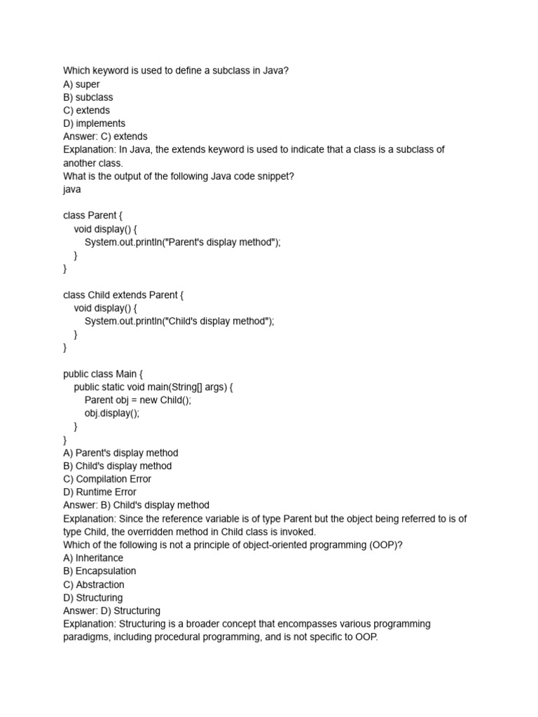Wings 1 Java Spring MCQ | PDF | Method (Computer Programming) | Class ...