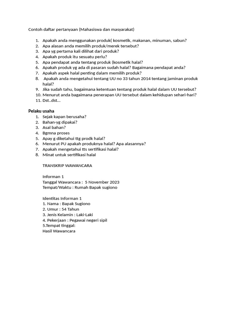 Contoh Daftar Pertanyaan | PDF