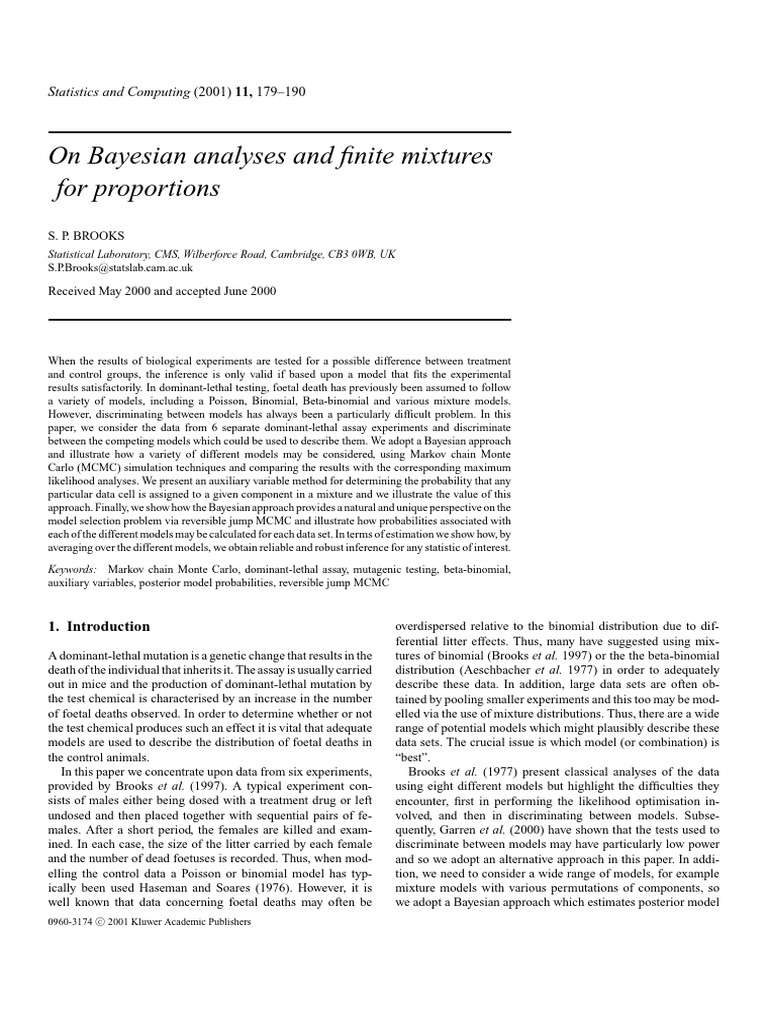 Brooks2001 Article OnBayesianAnalysesAndFiniteMix | PDF | Bayesian Inference | Statistics