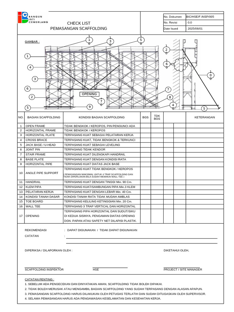 FM - Inspection 005 Pemasangan Scafolding | PDF