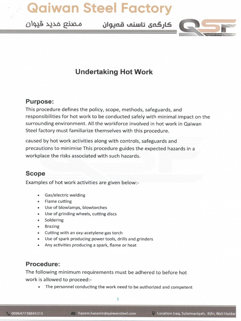 Hot Work SOP | PDF