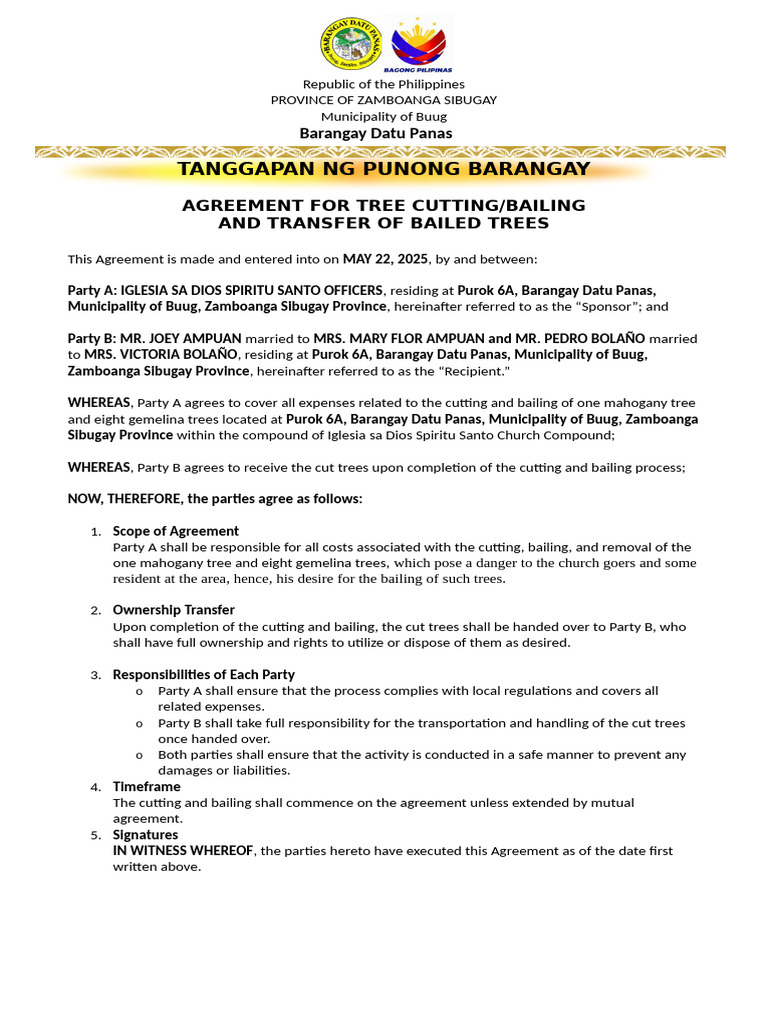 Tree Cutting Agreement in Buug | PDF