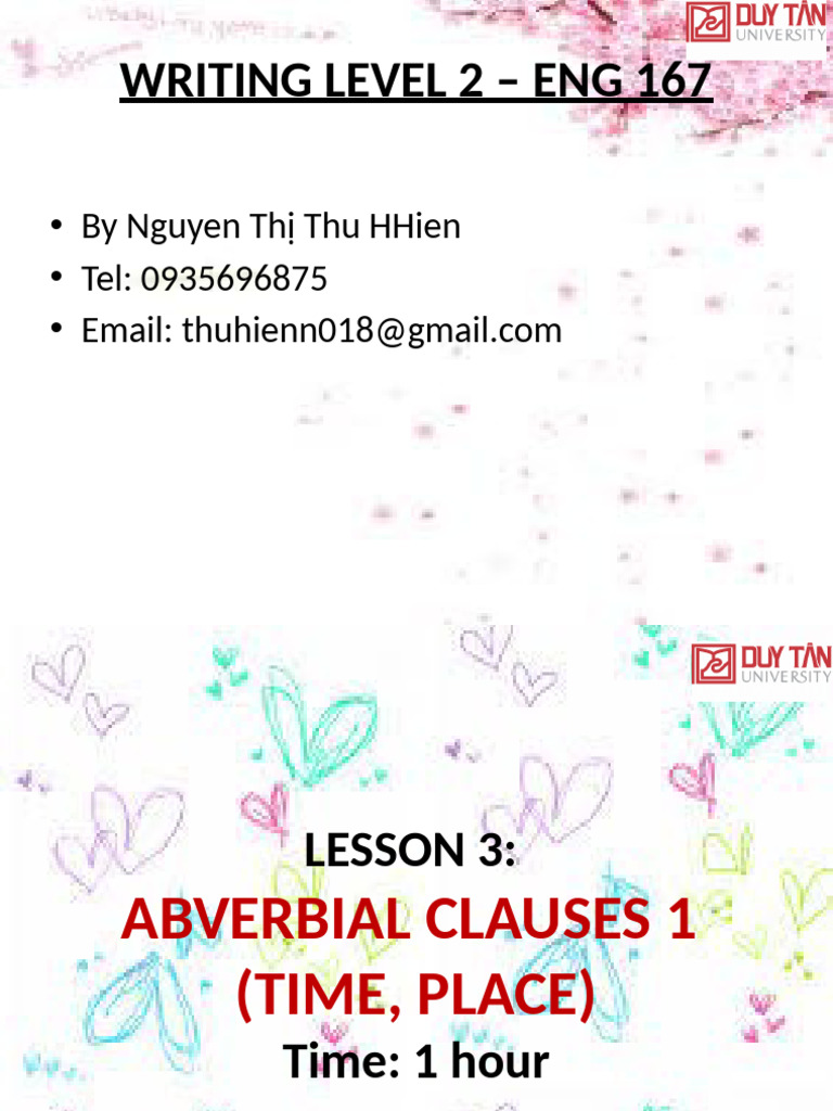ENG 167-Writing Level 2-2020S-Lecture SLides - 2 | PDF | Adverb | Clause