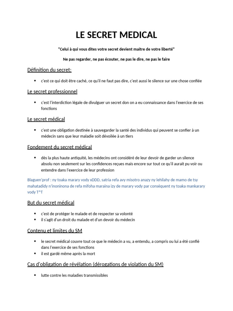 Comprendre le secret médical et ses enjeux | PDF